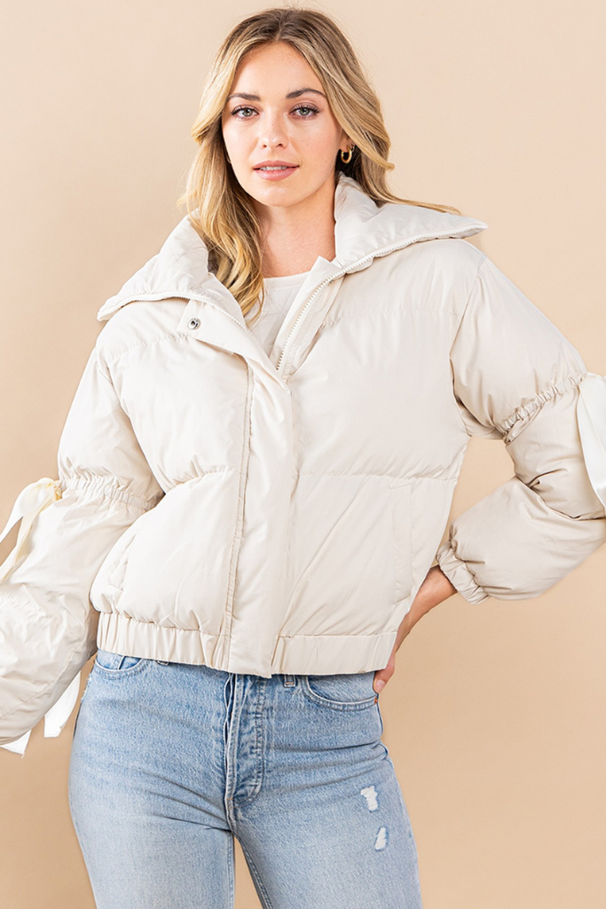 Half Of Forever Bow Puffer Jacket - Cream